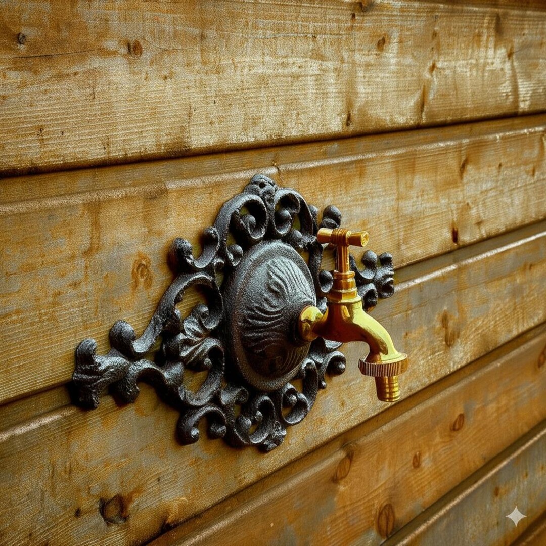 Vintage Cast Iron Garden Faucet With Rosette Backplate - Elegant ...