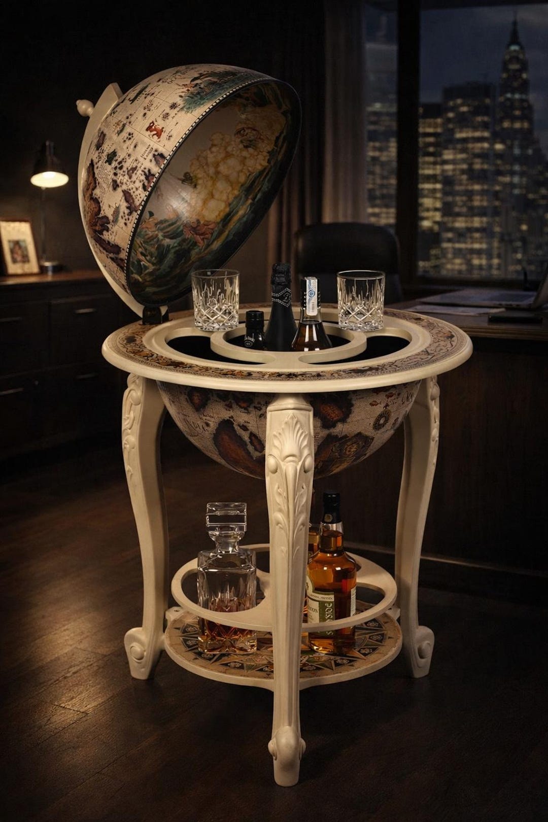 Vintage White Globe Bar Cart XXL – Eucalyptus Columns & Antique World ...