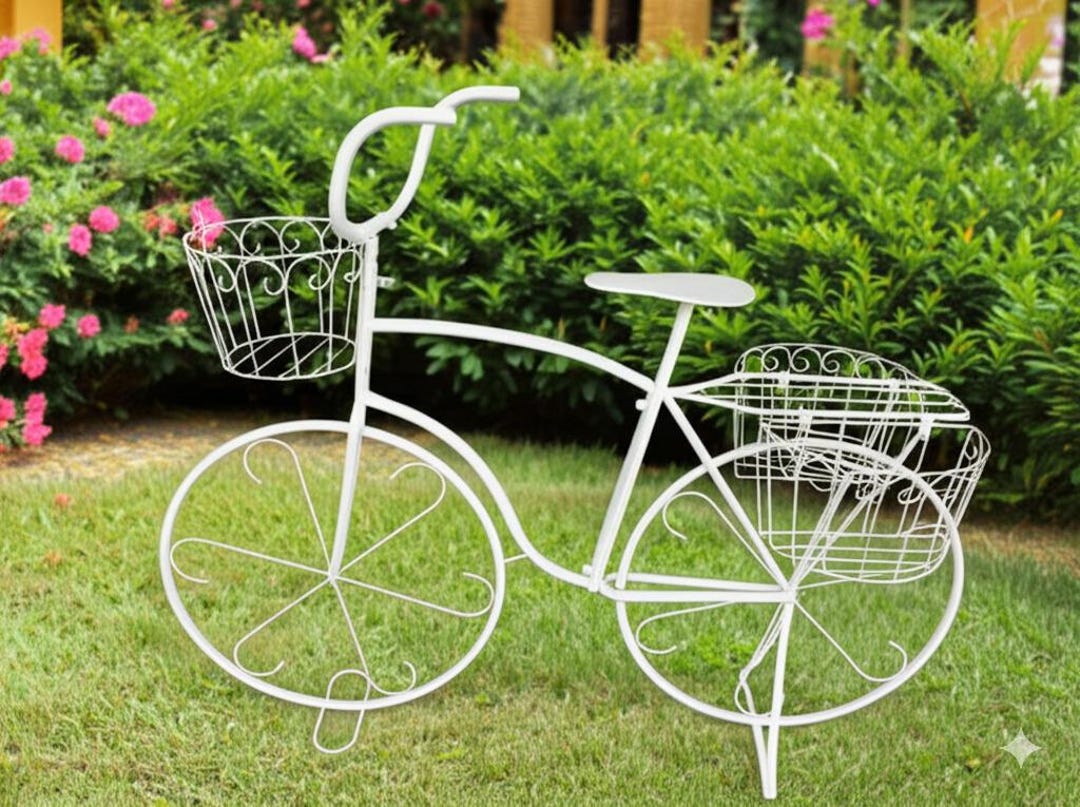 Rustic White Vintage Bicycle Planter Stand - Metal Flower Bike Decor ...