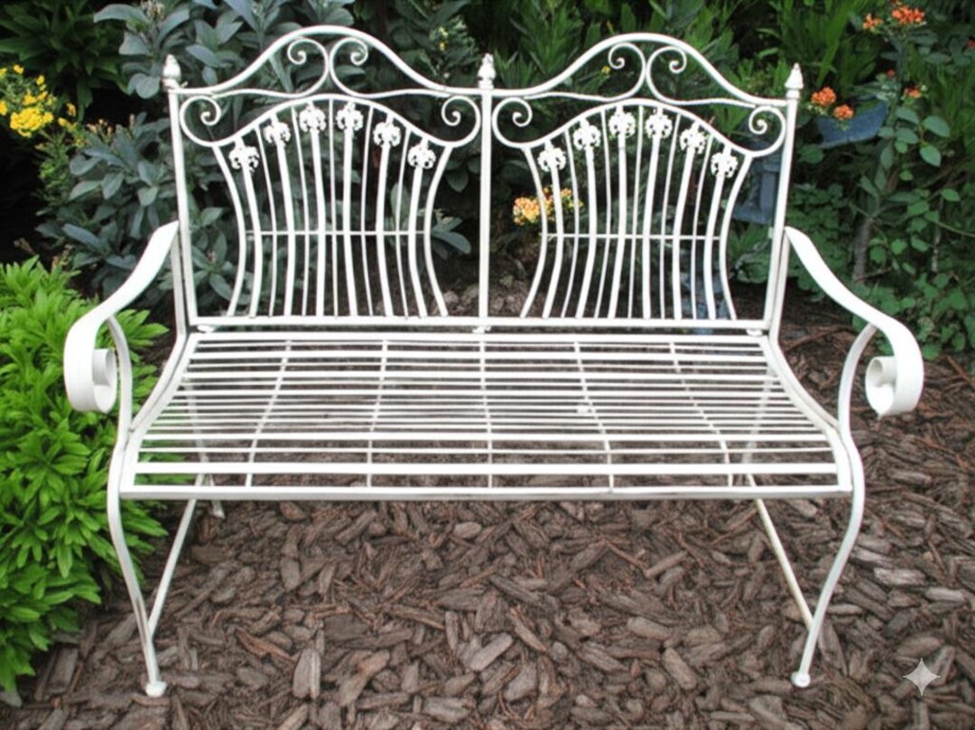 Vintage White Metal Garden Bench: Nostalgic Antiqua Style Shabby Chic ...