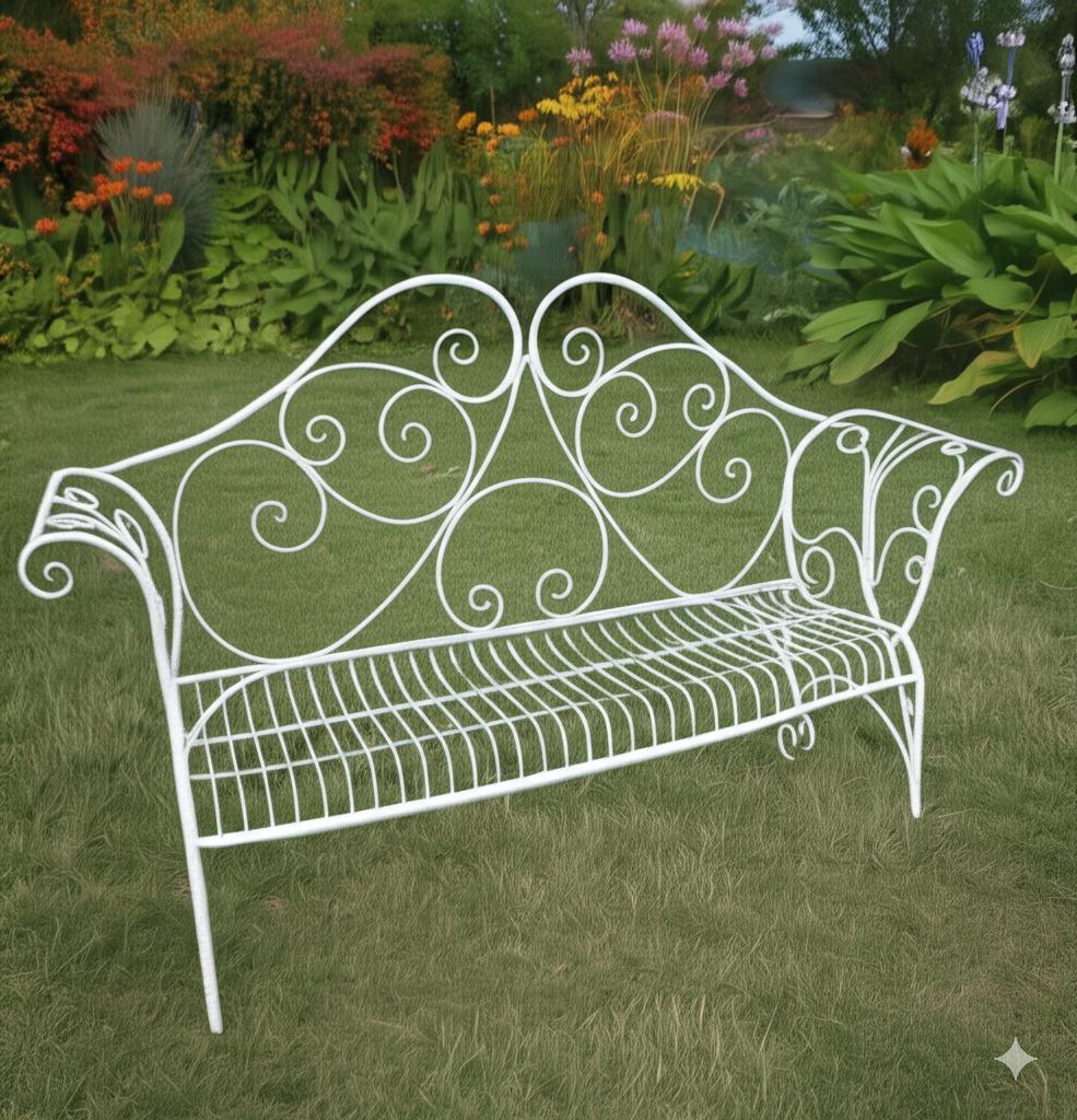 Vintage-inspired White Iron Garden Bench: Rustic Shabby Chic Outdoor ...