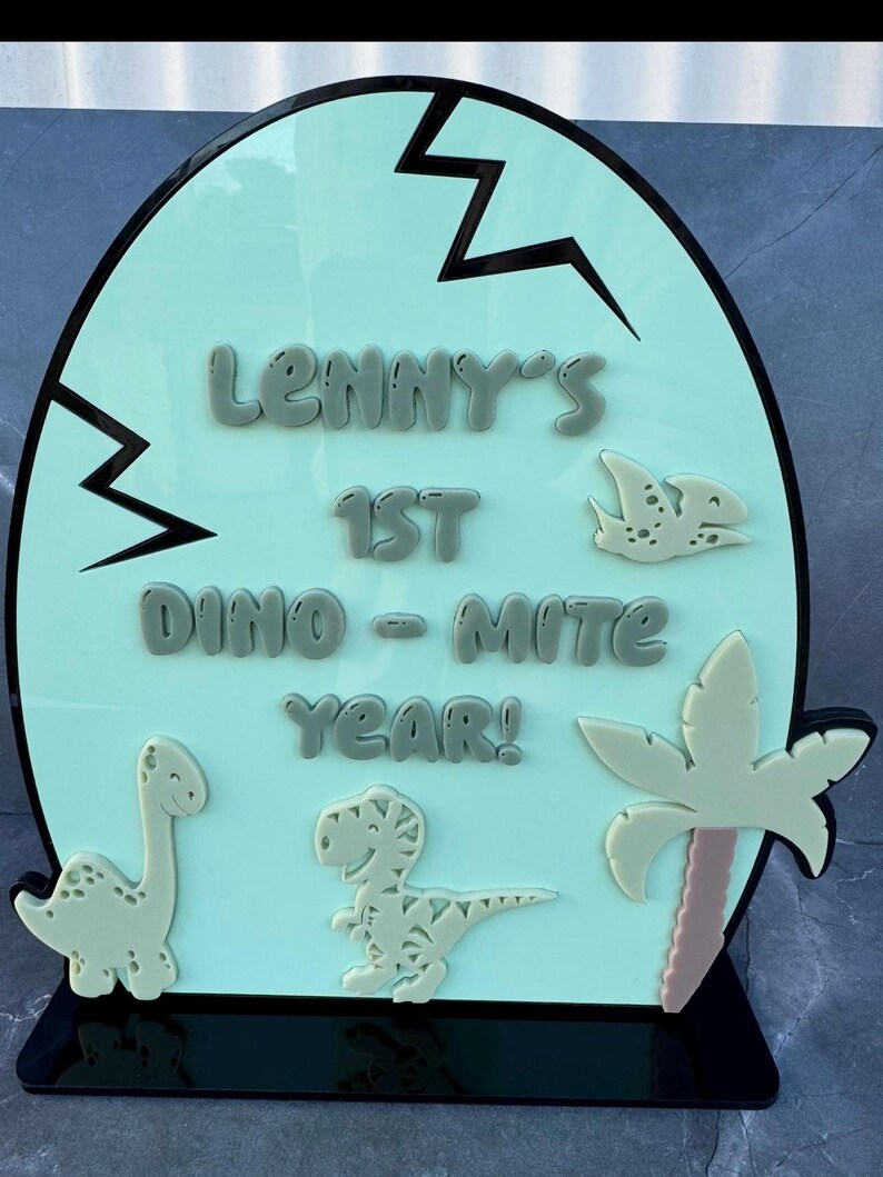 Personalised Dinosaur 1st Birthday Sign – Custom Acrylic Dino-mite ...