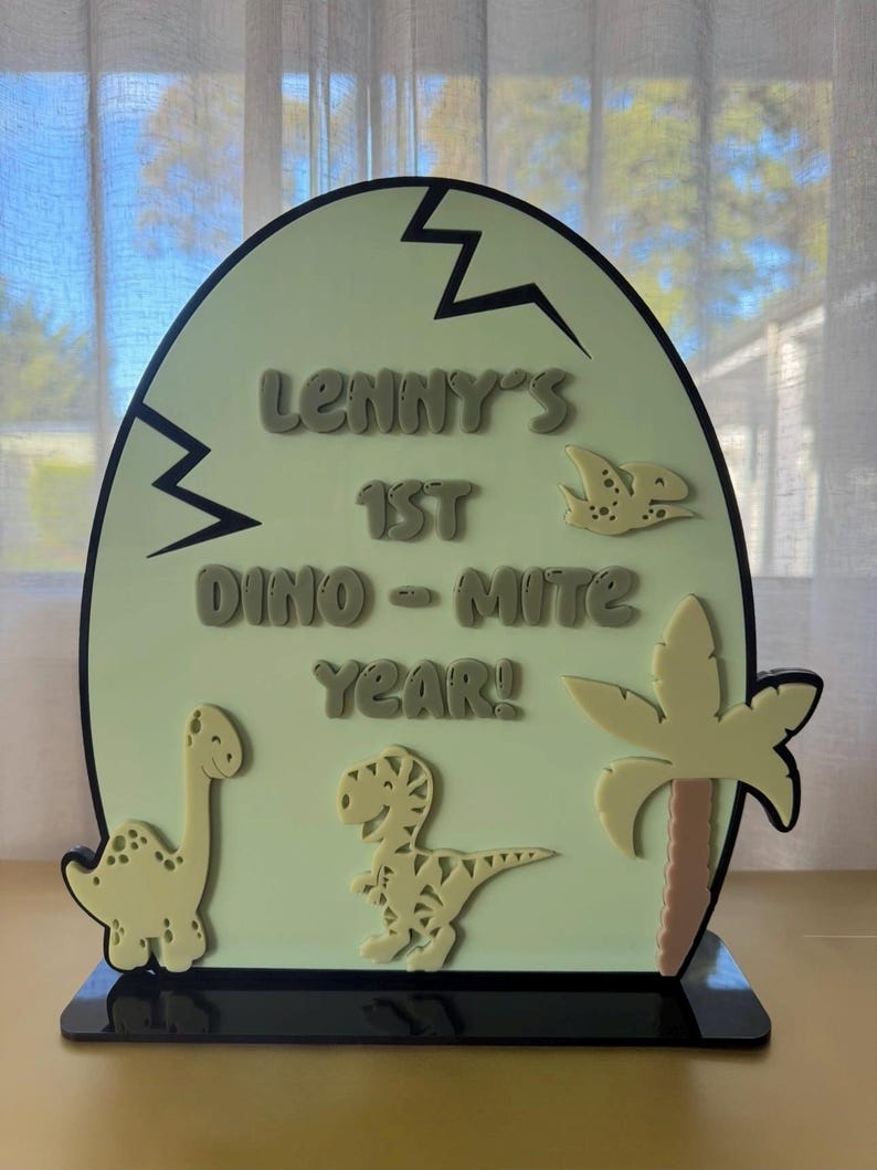 Personalised Dinosaur 1st Birthday Sign – Custom Acrylic Dino-mite ...