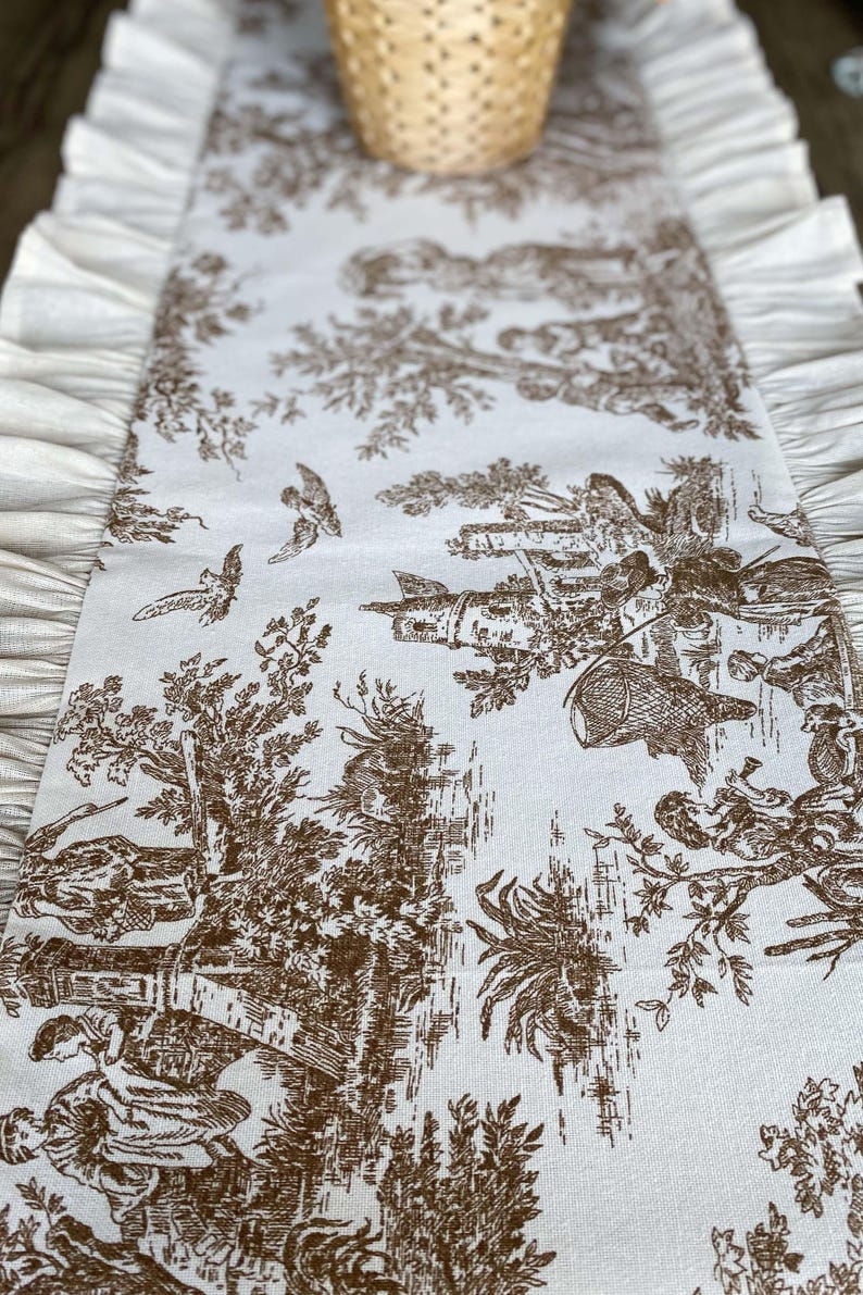 French Table Runner Toile Ruffle Custom - Wedding Farmhouse Decor ...