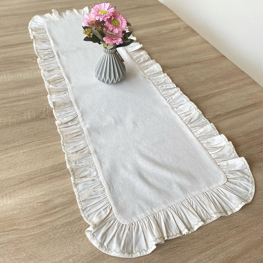 Ruffled Linen Table Runner - French Tablecloth, Custom Table Runner ...