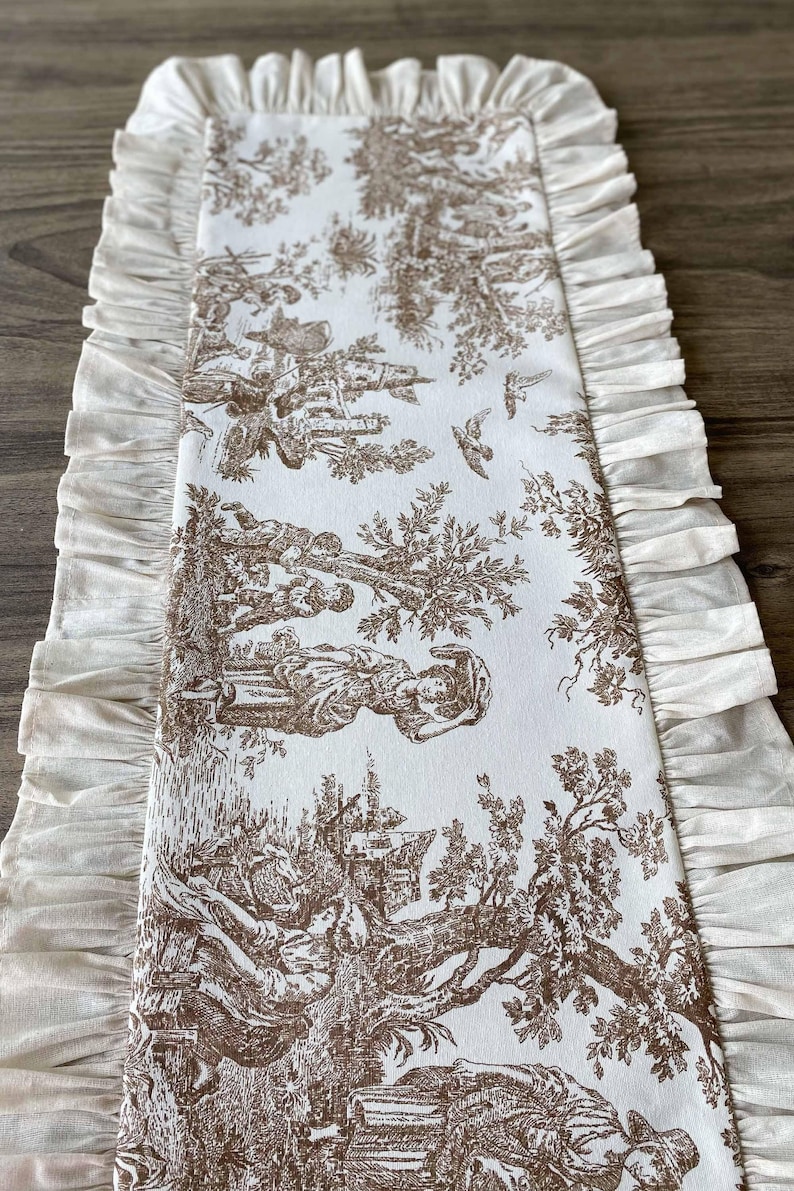 French Table Runner Toile Ruffle Custom - Wedding Farmhouse Decor ...