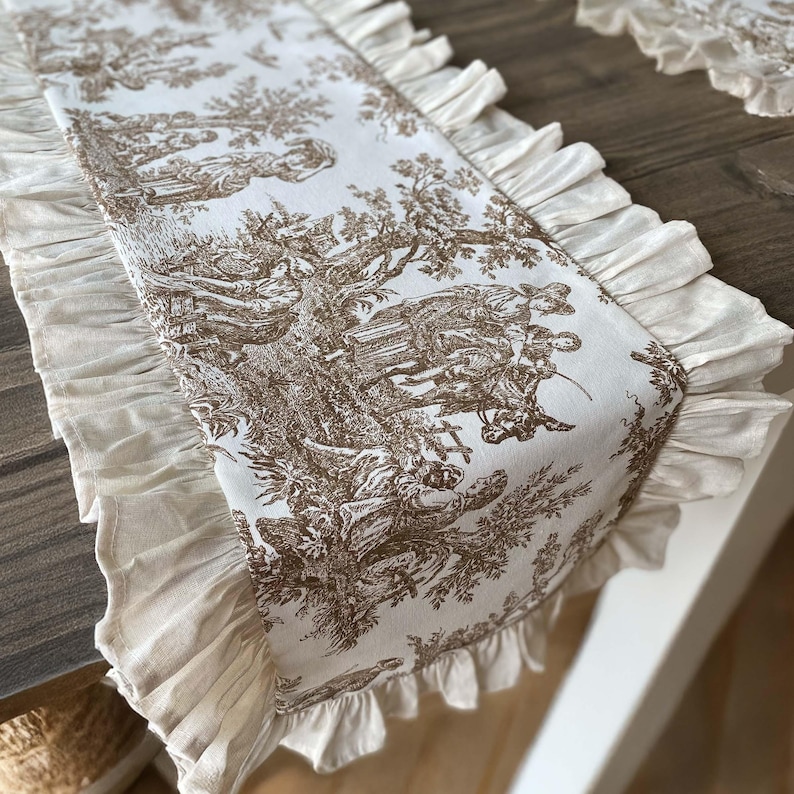 French Table Runner Toile Ruffle Custom - Wedding Farmhouse Decor ...