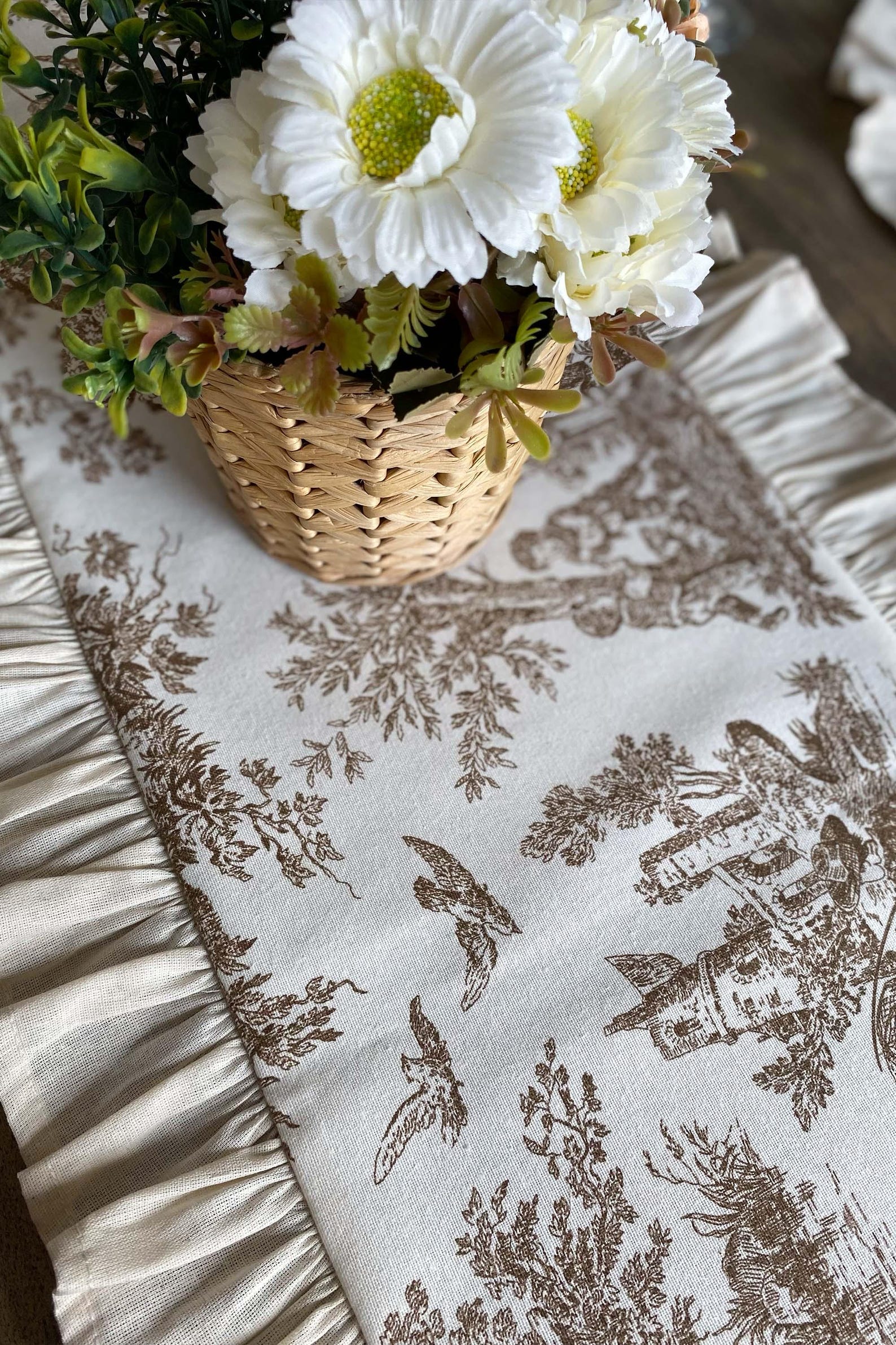 French Table Runner Toile Ruffle Custom - Wedding Farmhouse Decor ...