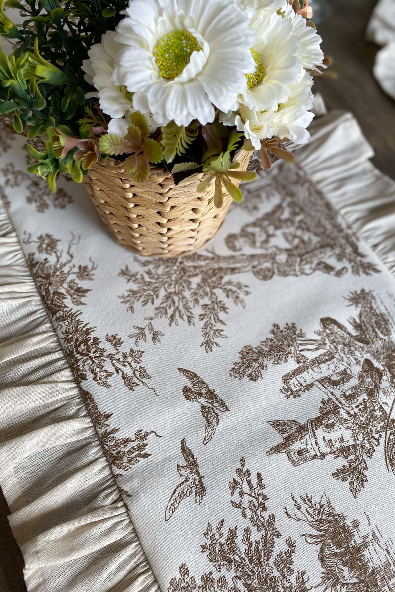 French Table Runner Toile Ruffle Custom - Wedding Farmhouse Decor ...