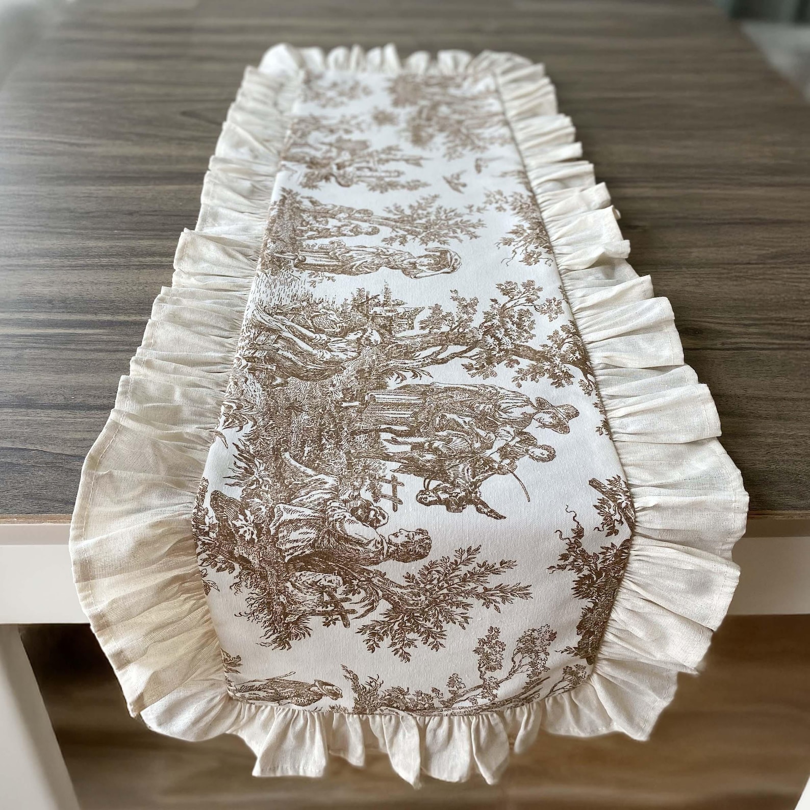 French Table Runner Toile Ruffle Custom - Wedding Farmhouse Decor ...