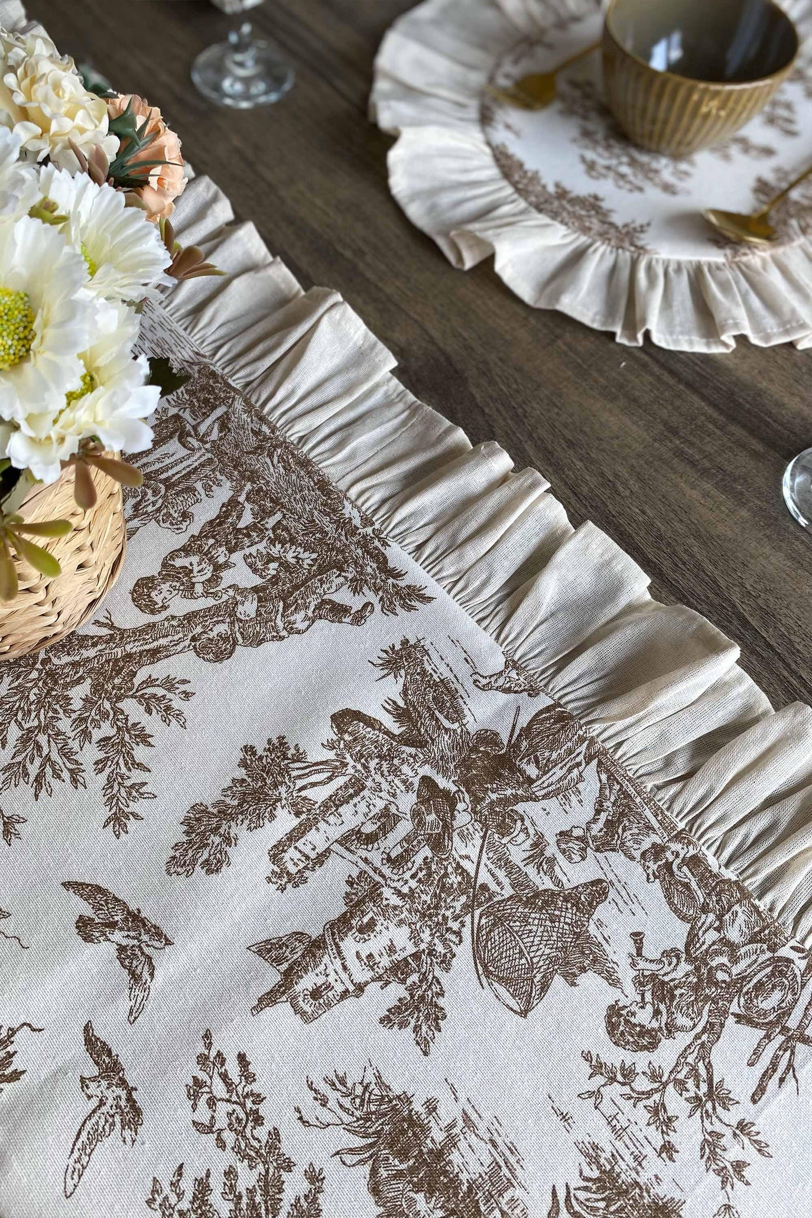 French Table Runner Toile Ruffle Custom - Wedding Farmhouse Decor ...