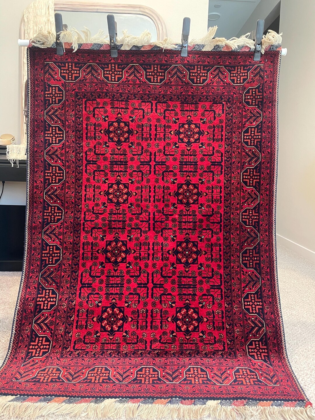 Vintage Handwoven Thick Wool Rug – 100% Wool, Traditional Pattern, Boho ...