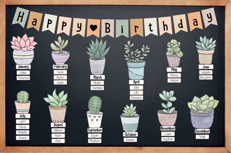 SVG Succulent Print and Cut School Birthday Board, DIY Kit for ...