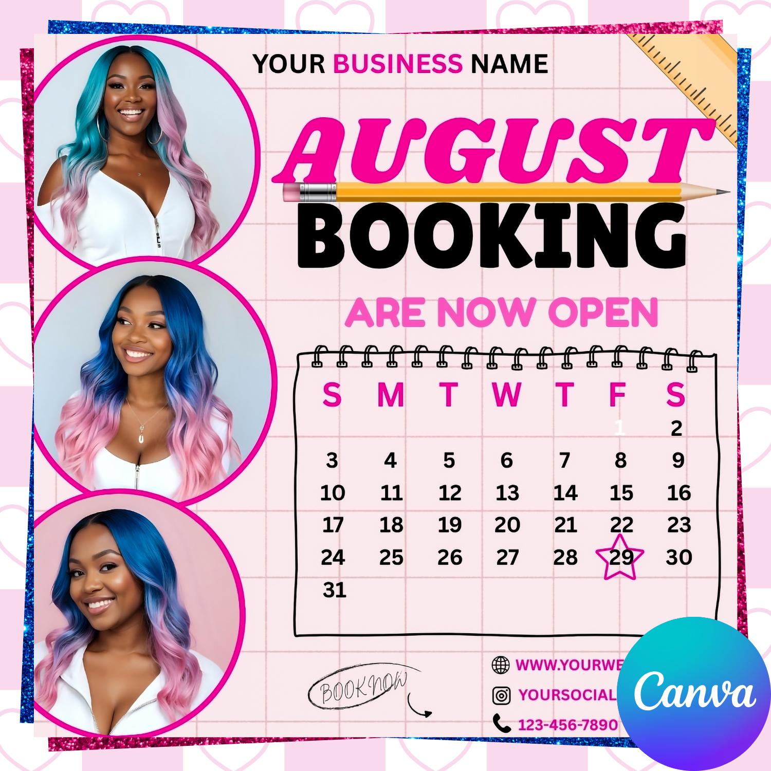 Editable August 2025 Booking Flyer, Back to School Flyer, August ...