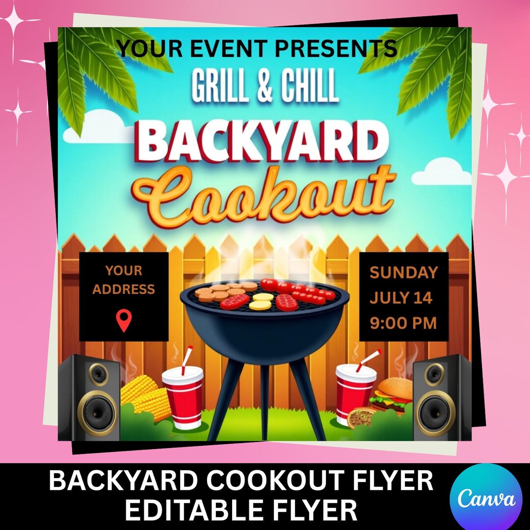Backyard Cookout Flyer, Food Flyer, BBQ Flyer, Diy Canva Template ...