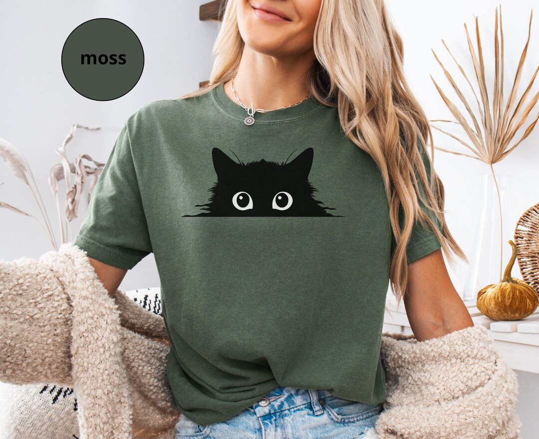 Peeking Cat Shirt, Black Cats Shirt, Cute Black Cat Tee, Unique Gift ...