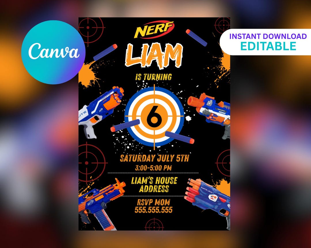 Foam Blaster Birthday Invitation | Battle Party Invite | Action Game ...