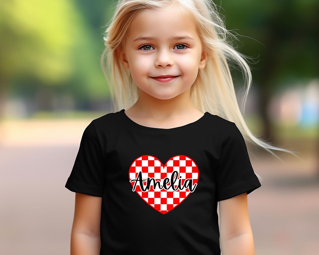 Red Checkered Heart Maddox Kids Tee | Personalized Name Shirt - Etsy