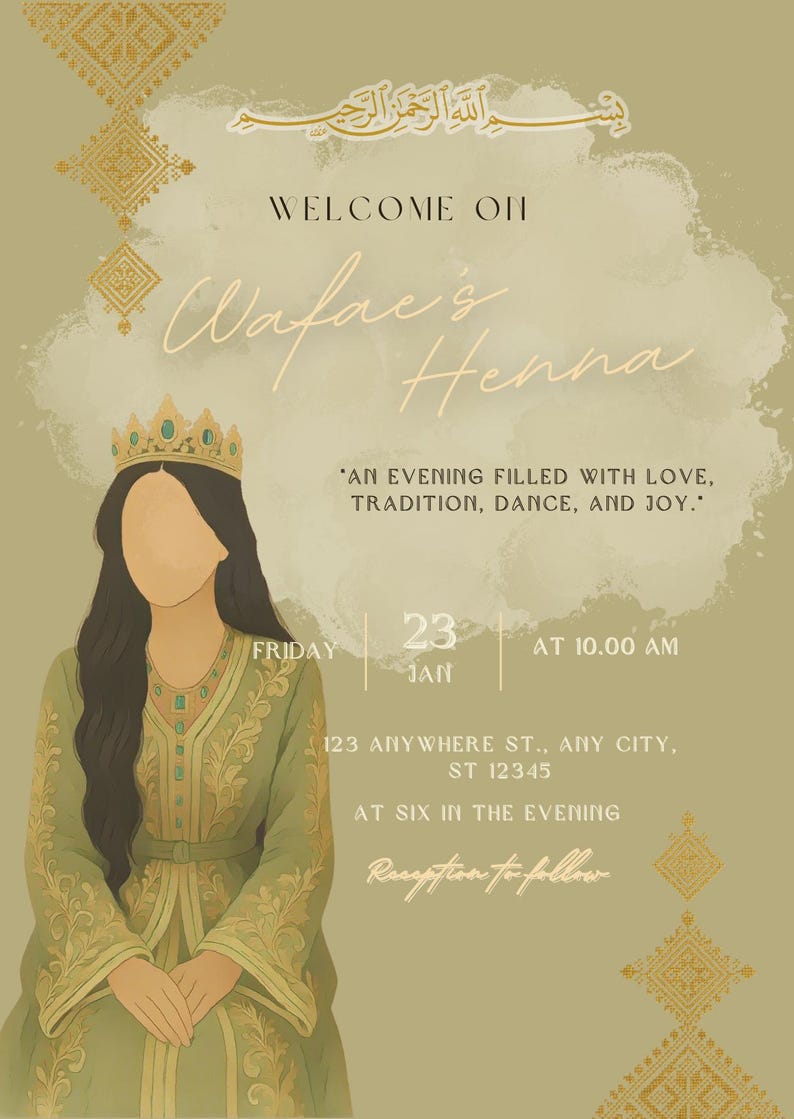 Henna Party Invitation | Islamic Wedding Card | Instant Download ...