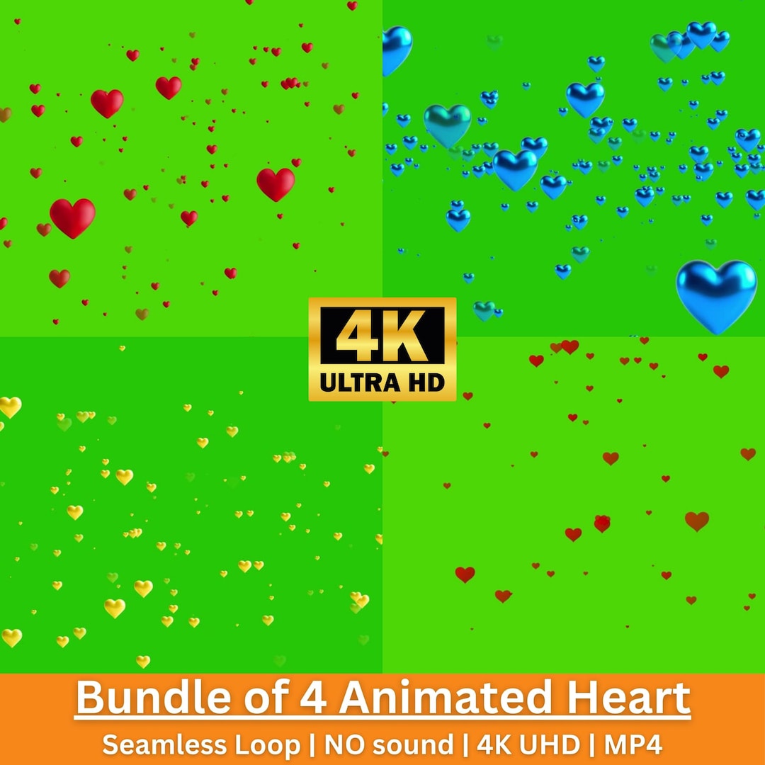 Bundle of 4 Digital Animated Heart Backgrounds | Seamless Loop Motion ...