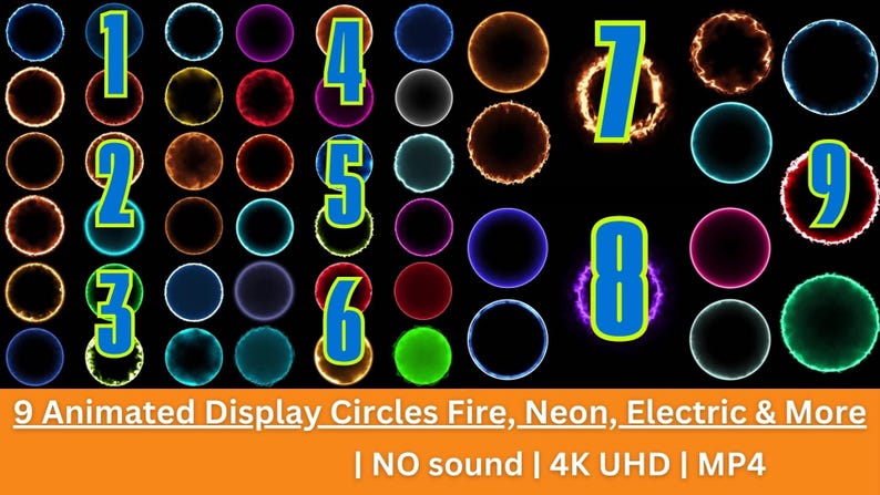 Bundle of 9 Animated Display Circles | Fire, Neon, Electric & More | 4K ...