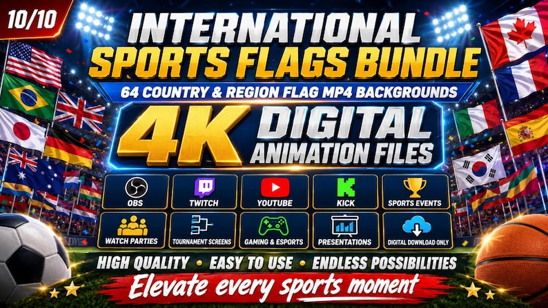 International Sports Flags 4K Animation Bundle | 64 Country Flag MP4 ...
