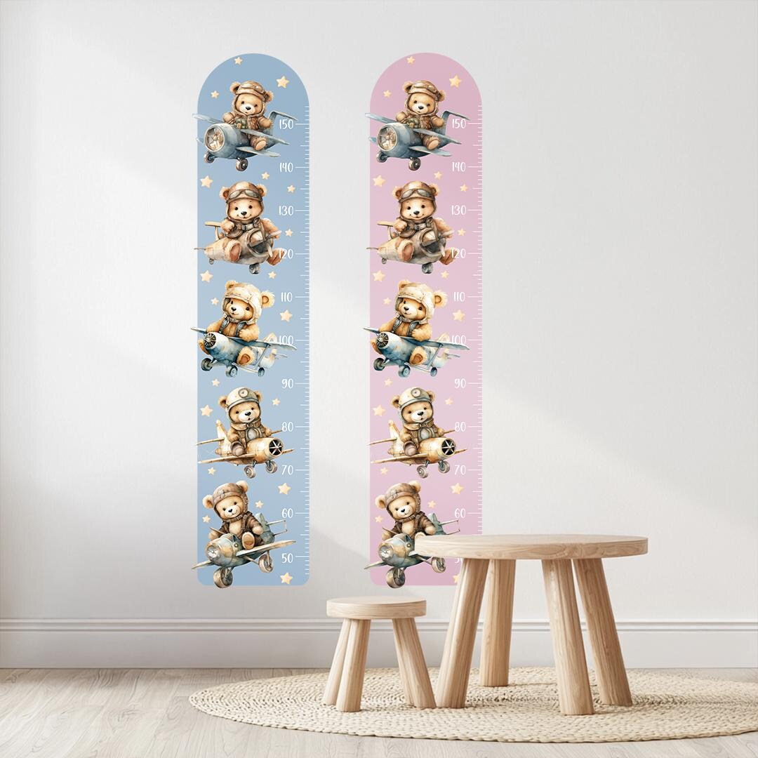 Teddy Bear Aviator Growth Chart Wall Decal – Personalized Height Ruler ...