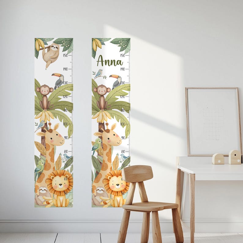 Jungle Animals Height Chart Wall Decals – Watercolor Growth Ruler With ...