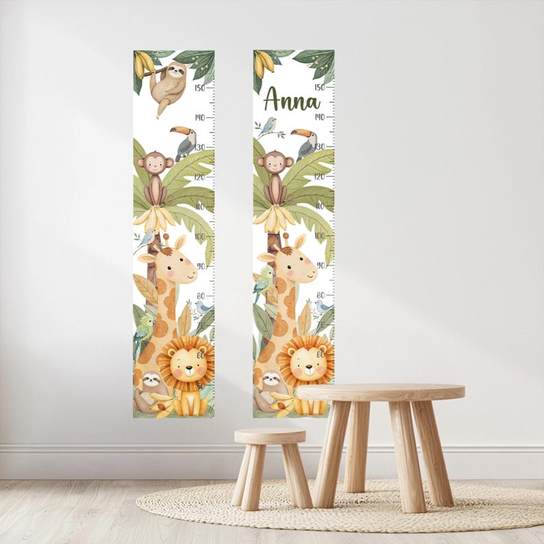 Jungle Animals Height Chart Wall Decals – Watercolor Growth Ruler With ...