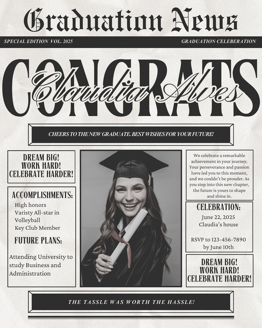 Vintage Newspaper Graduation Invitation | Editable Graduation Party ...