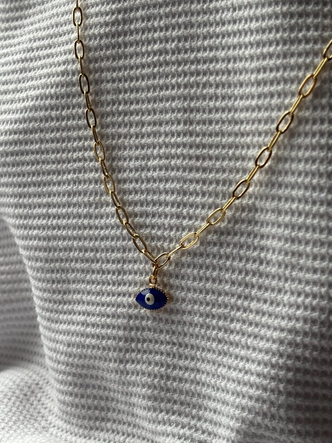 18K Gold Plated Paperclip Chain, Evil Eye Charm Necklace - Etsy