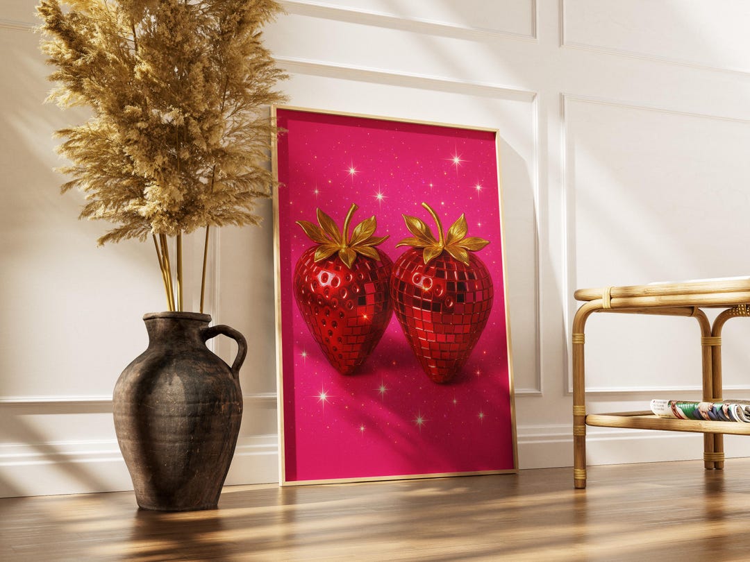 Disco Strawberry Wall Art – Glam Pop Fruit Poster With Retro Sparkle ...