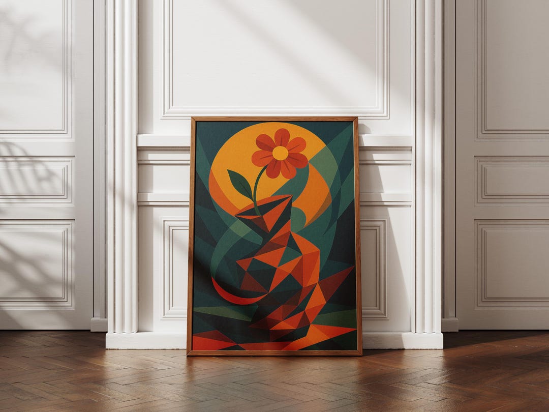Geometric Flower Art Print – Abstract Modern Floral Wall Art (digital ...