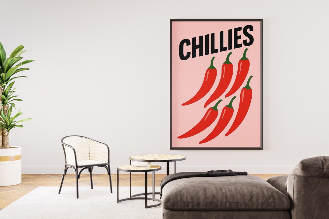 Chillies Kitchen Poster – Bold Retro Chili Pepper Wall Art, Modern Food ...