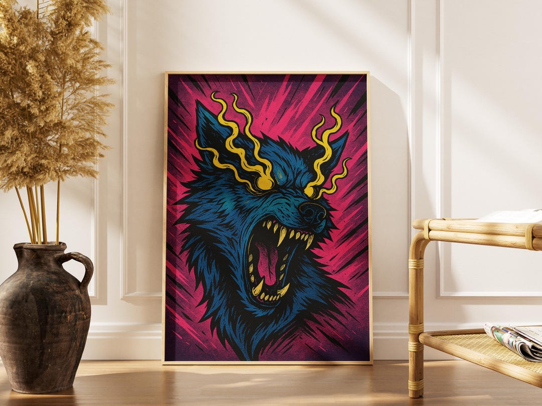 Neon Werewolf Rage Art Print – Dark Fantasy Cyberpunk Wolf Poster ...