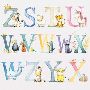 Watercolor Animal Alphabet PNG Clipart: Montessori Letters (digital ...