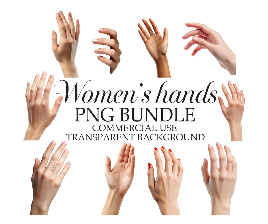 Female Hand PNG Clipart: 23 Light Skin Hand Poses, Isolated Fingers ...