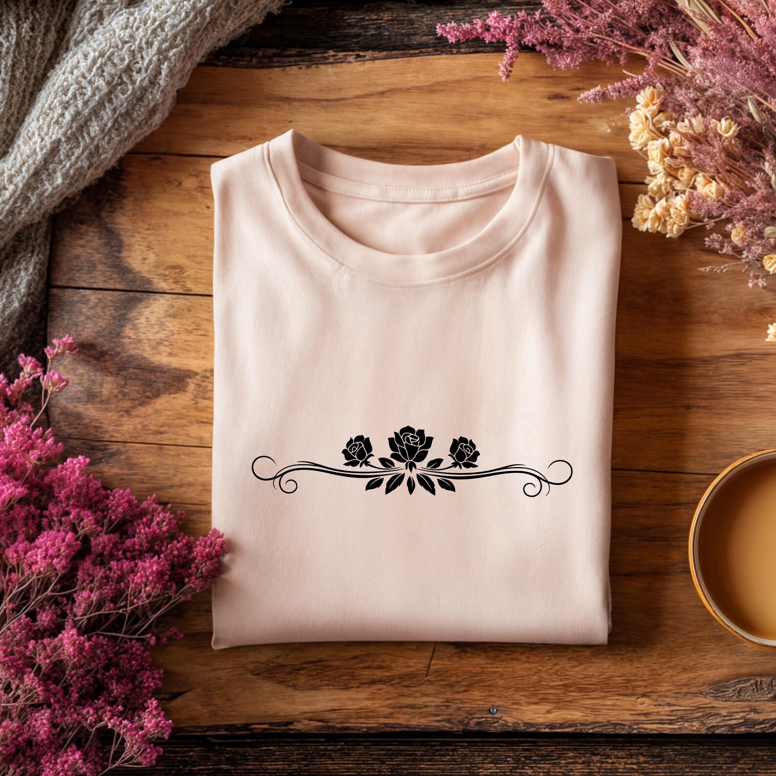 Rose Text Divider PNG — Transparent Floral Flourish, Black Ornamental ...