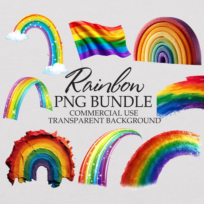 Rainbow PNG Clipart Bundle – Colorful Rainbow Print, Pride LGBT Flag ...