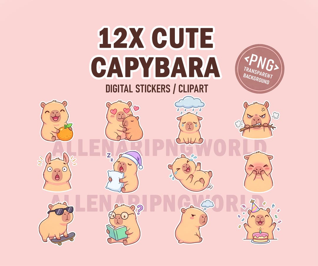 Cute Capybara PNG Stickers Clipart, Kawaii Capybara Clip Art Bundle ...