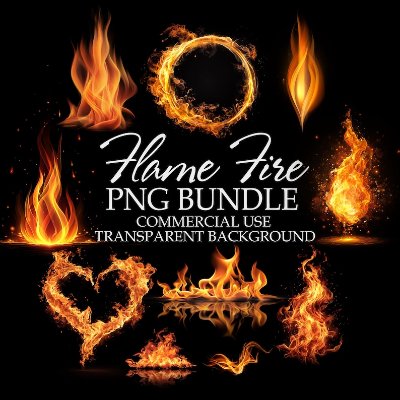 Flame Fire PNG Clipart Bundle | Transparent Background (digital ...