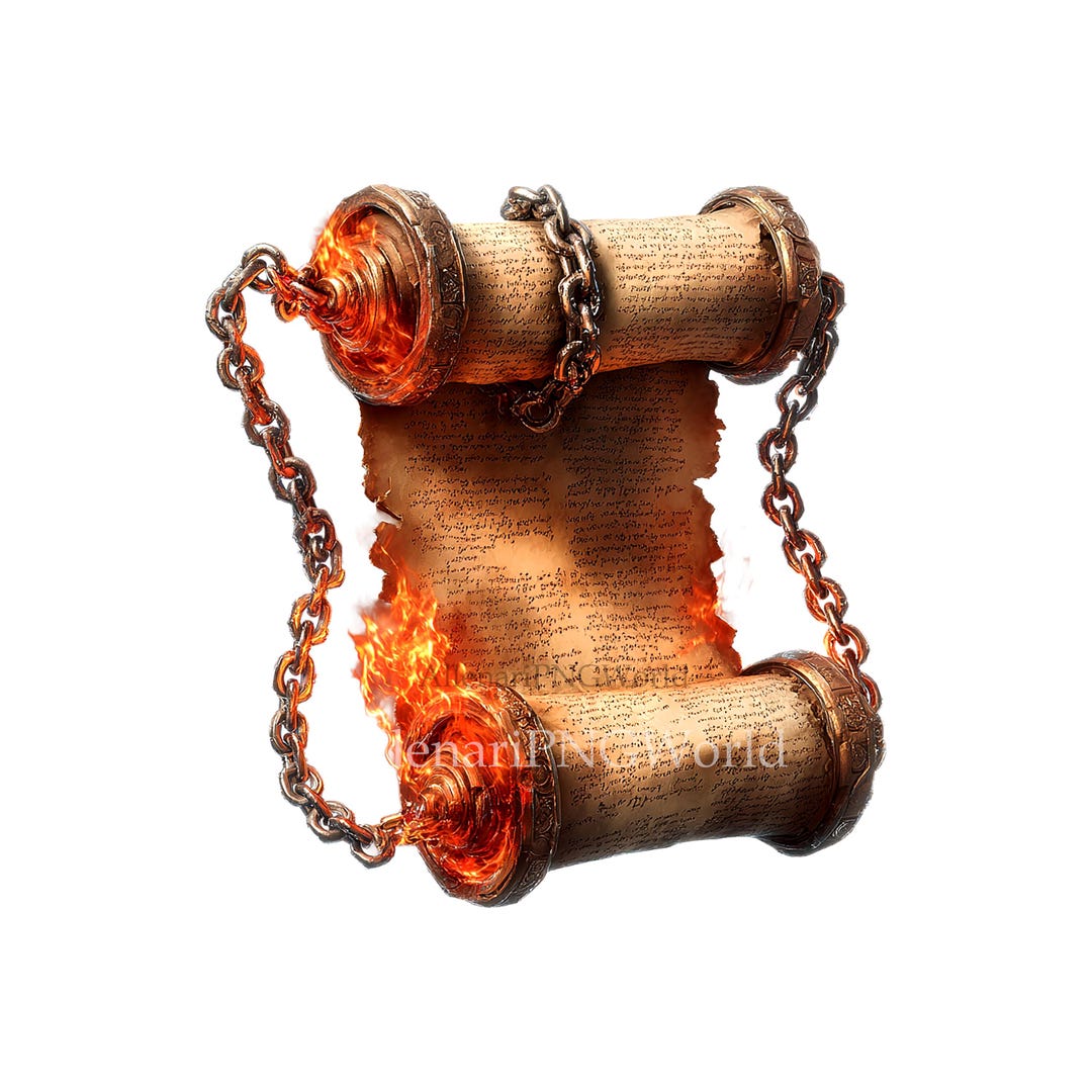 Burning Scroll PNG Clipart – Ancient Parchment With Chains and Flames ...