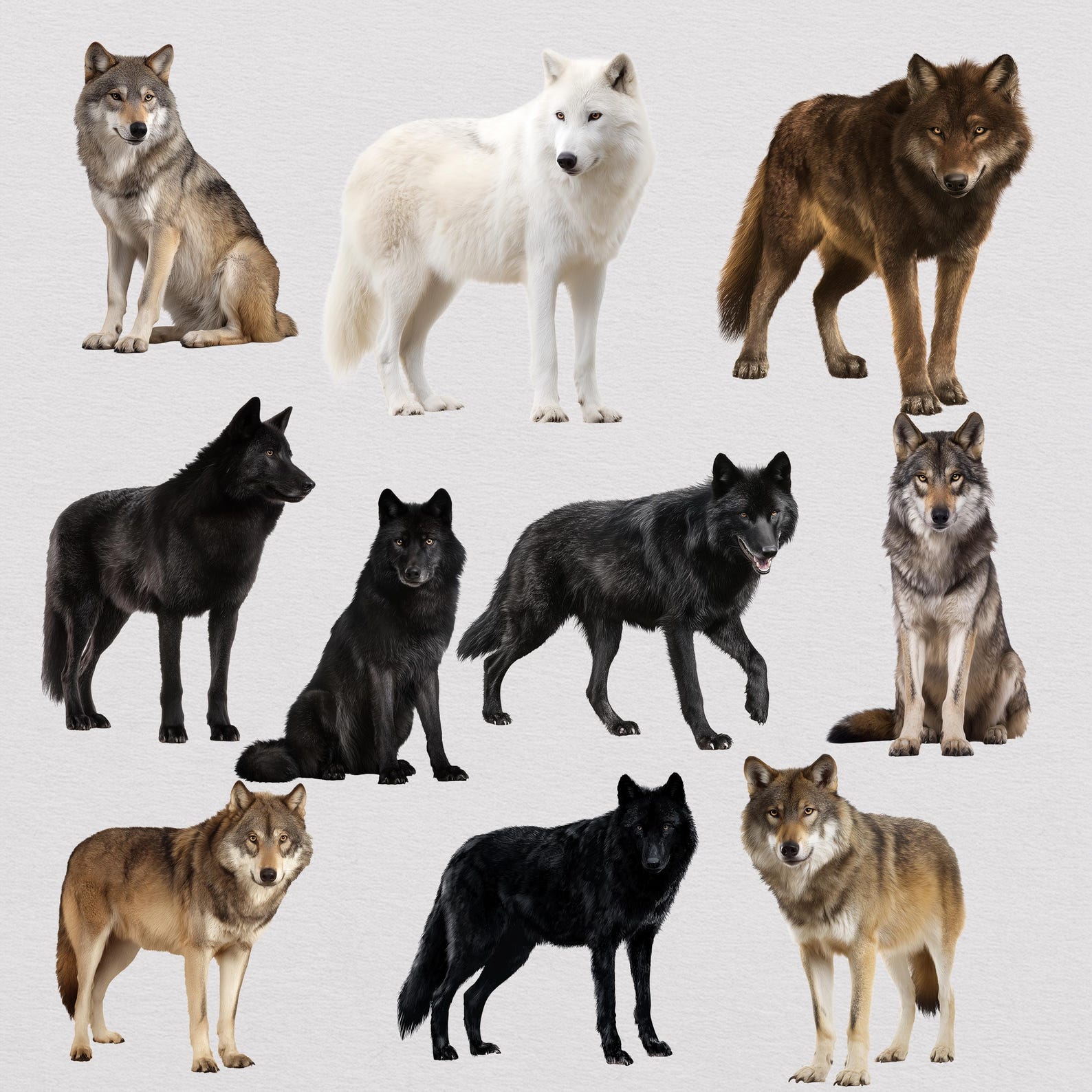 Watercolor Wolf PNG Clipart: Realistic Wolves Bundle (digital Download ...