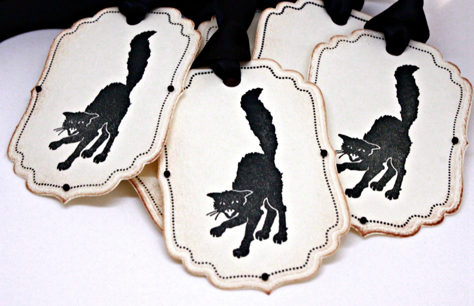 Halloween Gift Tags double Layered Black Cat Tags Retro - Etsy
