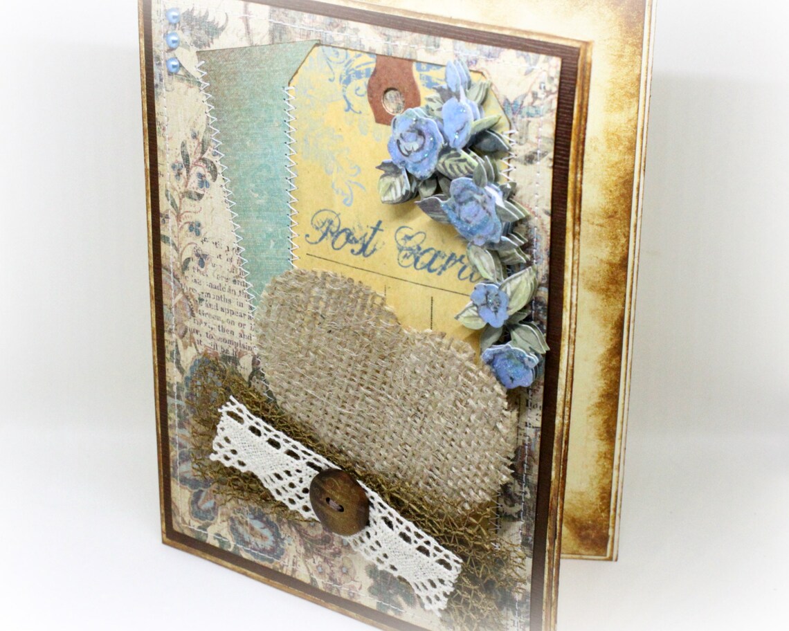 Valentine's Day Card Burlap Valentine Handmade Card Country Chic Rustic ...