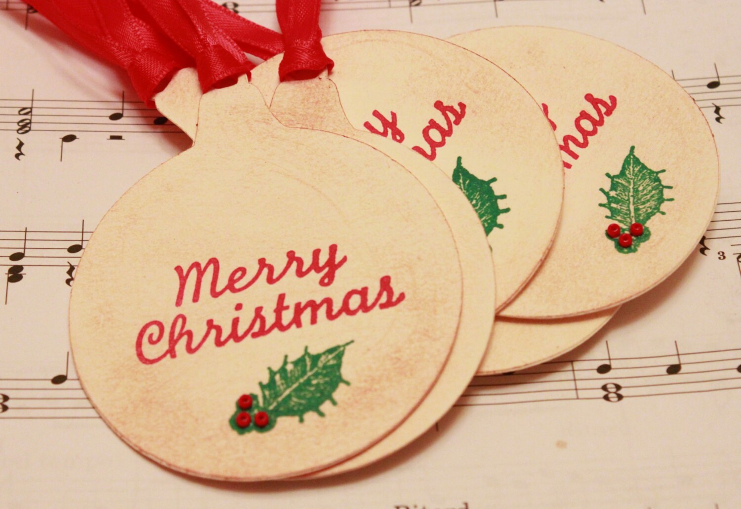 Christmas Tags double Layered Merry Christmas Tags Holly Tags Handmade ...