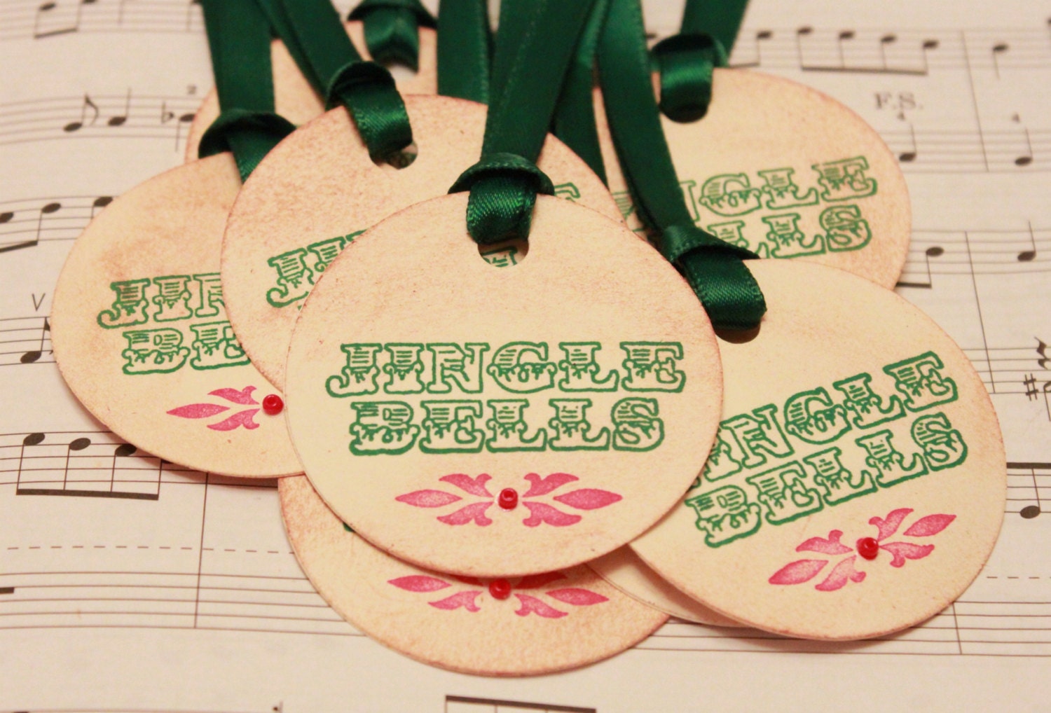 Christmas Tags (doubled Layered) - Jingle Bells Tags - Handmade Vintage ...