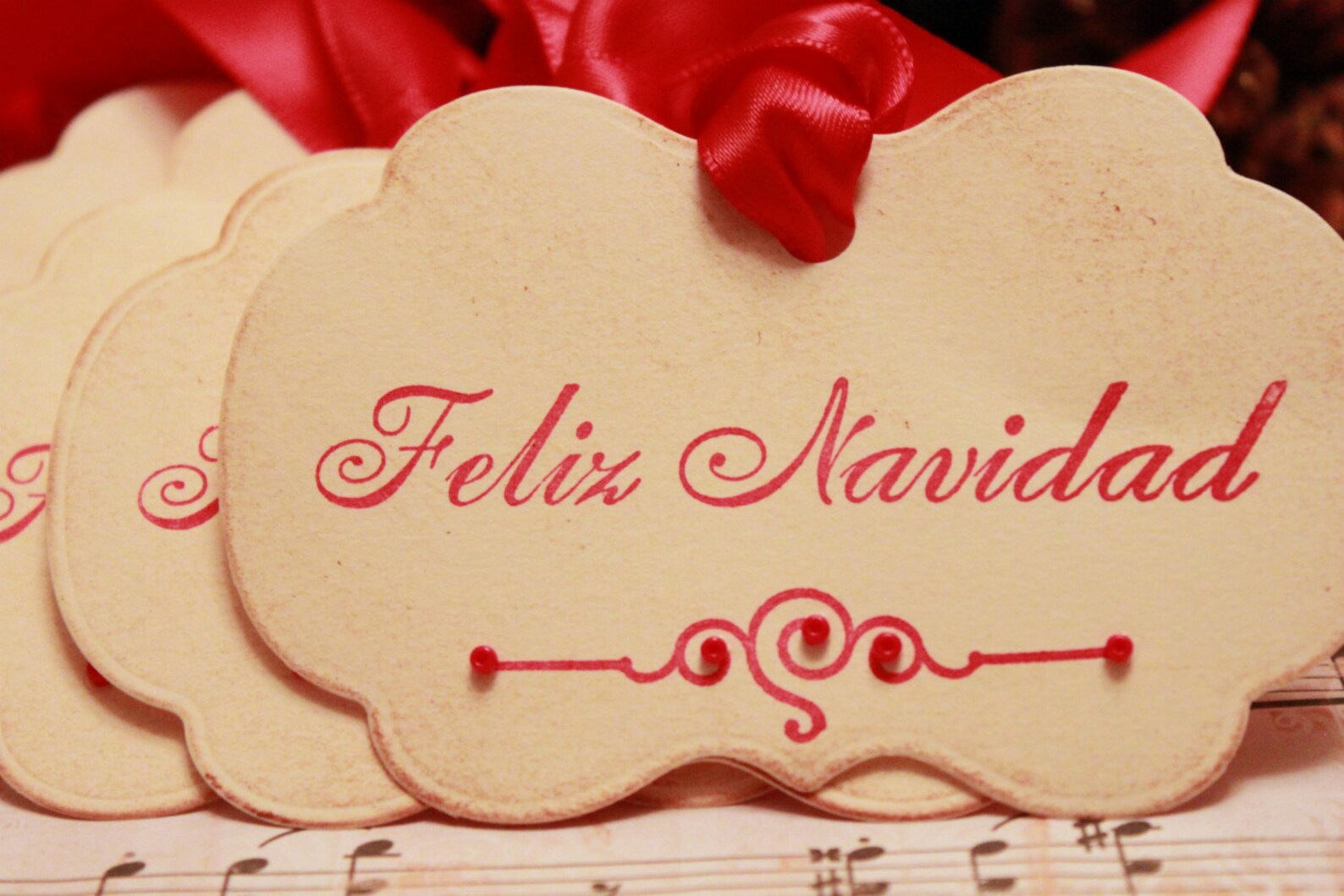 Christmas Tags doubled Layered Feliz Navidad Tags Handmade Vintage ...