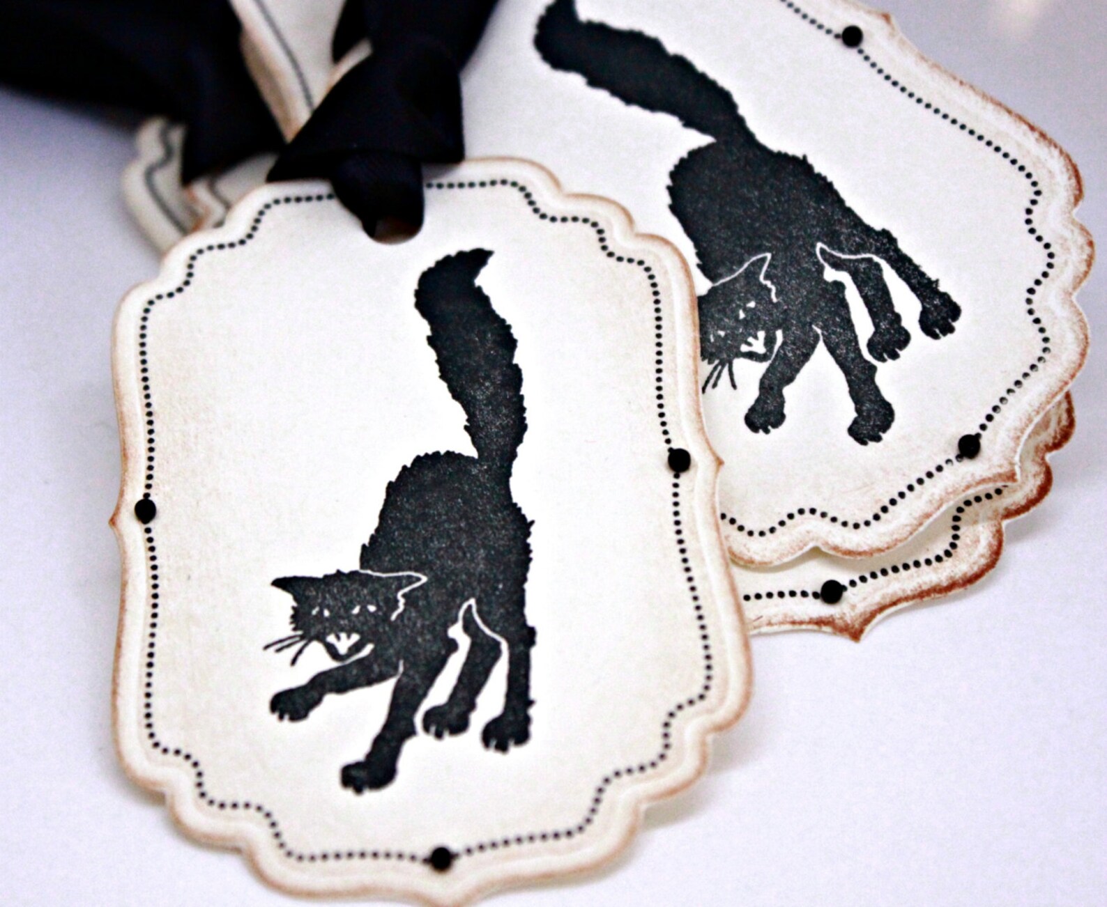 Halloween Gift Tags double Layered Black Cat Tags Retro - Etsy