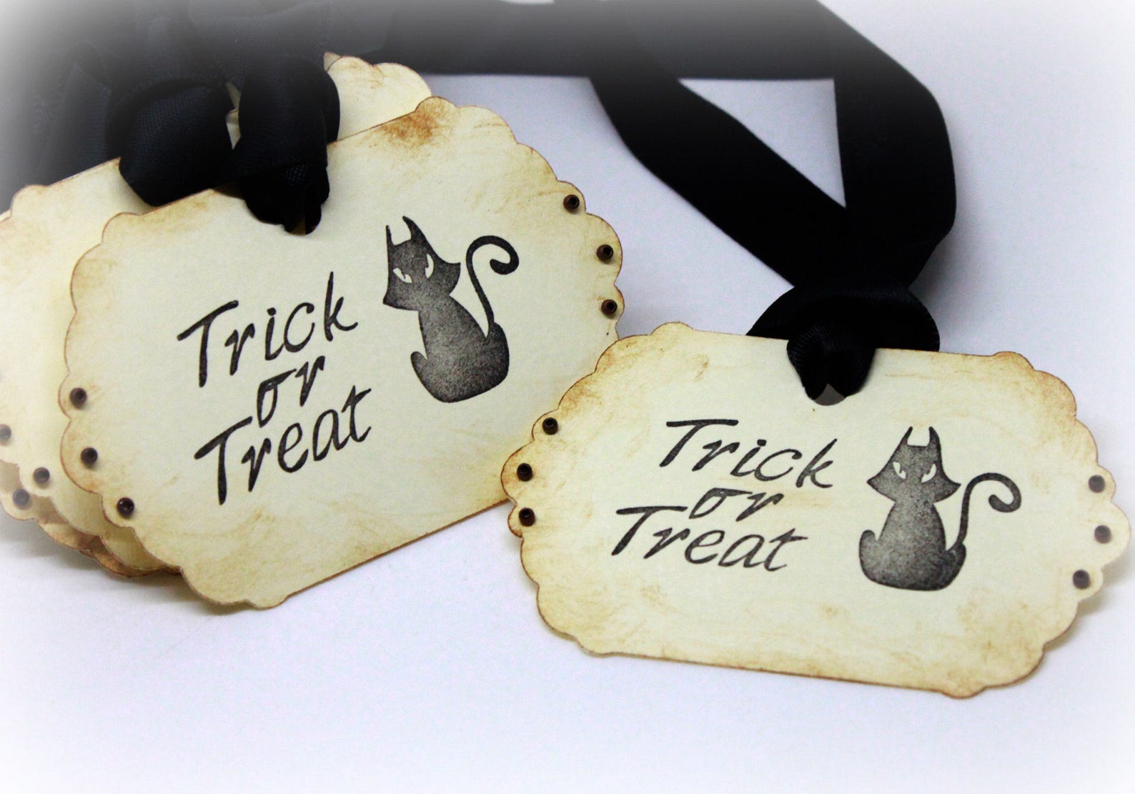 Halloween Gift Tags double Layered Trick or Treat Tags Black Cat Tags ...